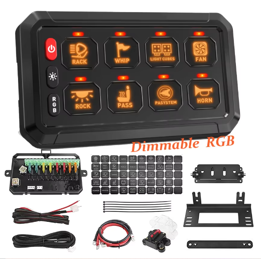 8 Gang Switch Panel RGB Dimmable Auto Vehicle Power Plus Automatic