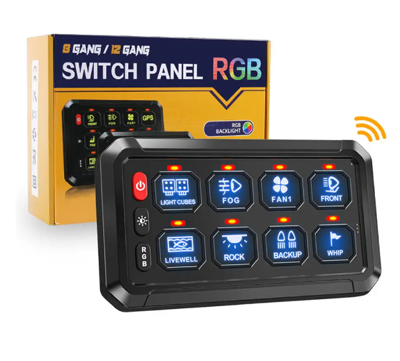 Wireless 8 Gang Aluminum Programmable Switch Panel Off Road 12